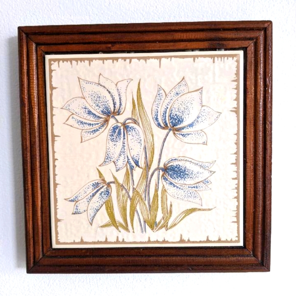 Wall Decor | Cottagecore Painted Tile With Wood Frame | Poshmark